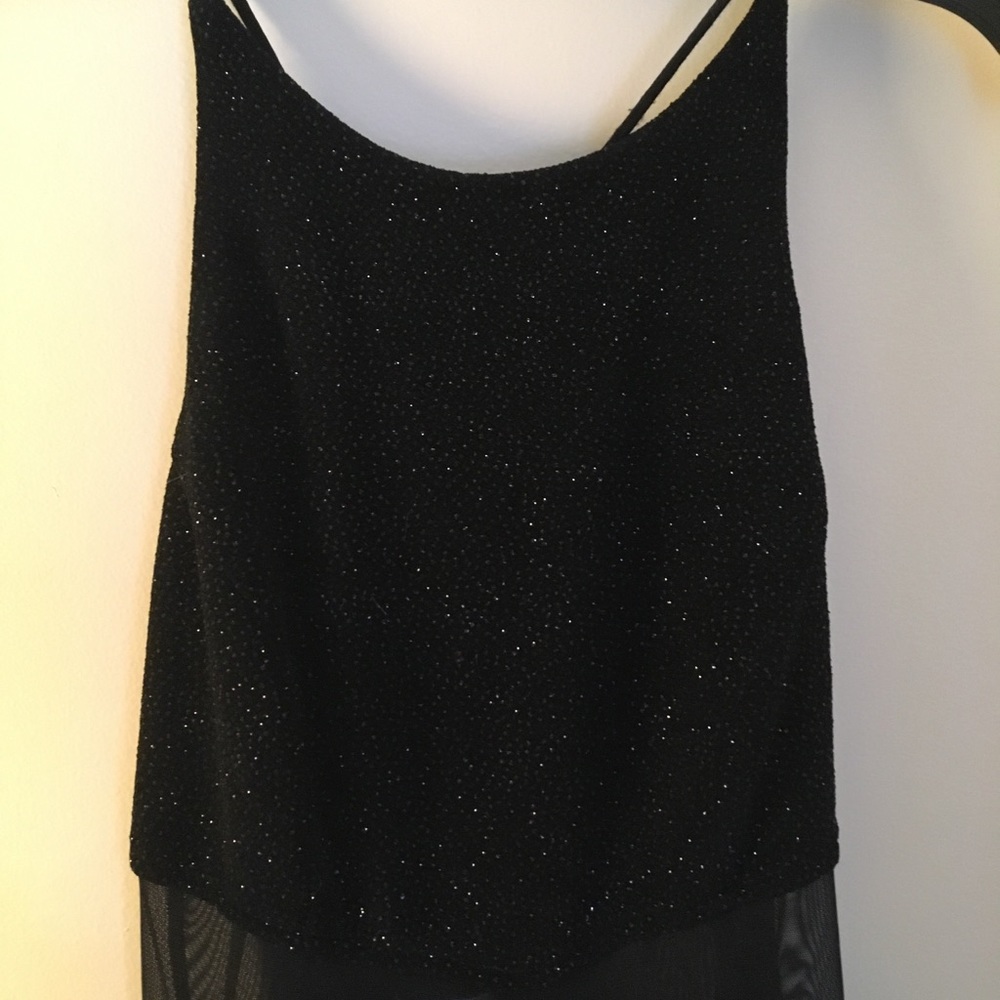 Black Sparkling Evening Dress With Mesh - Gem
